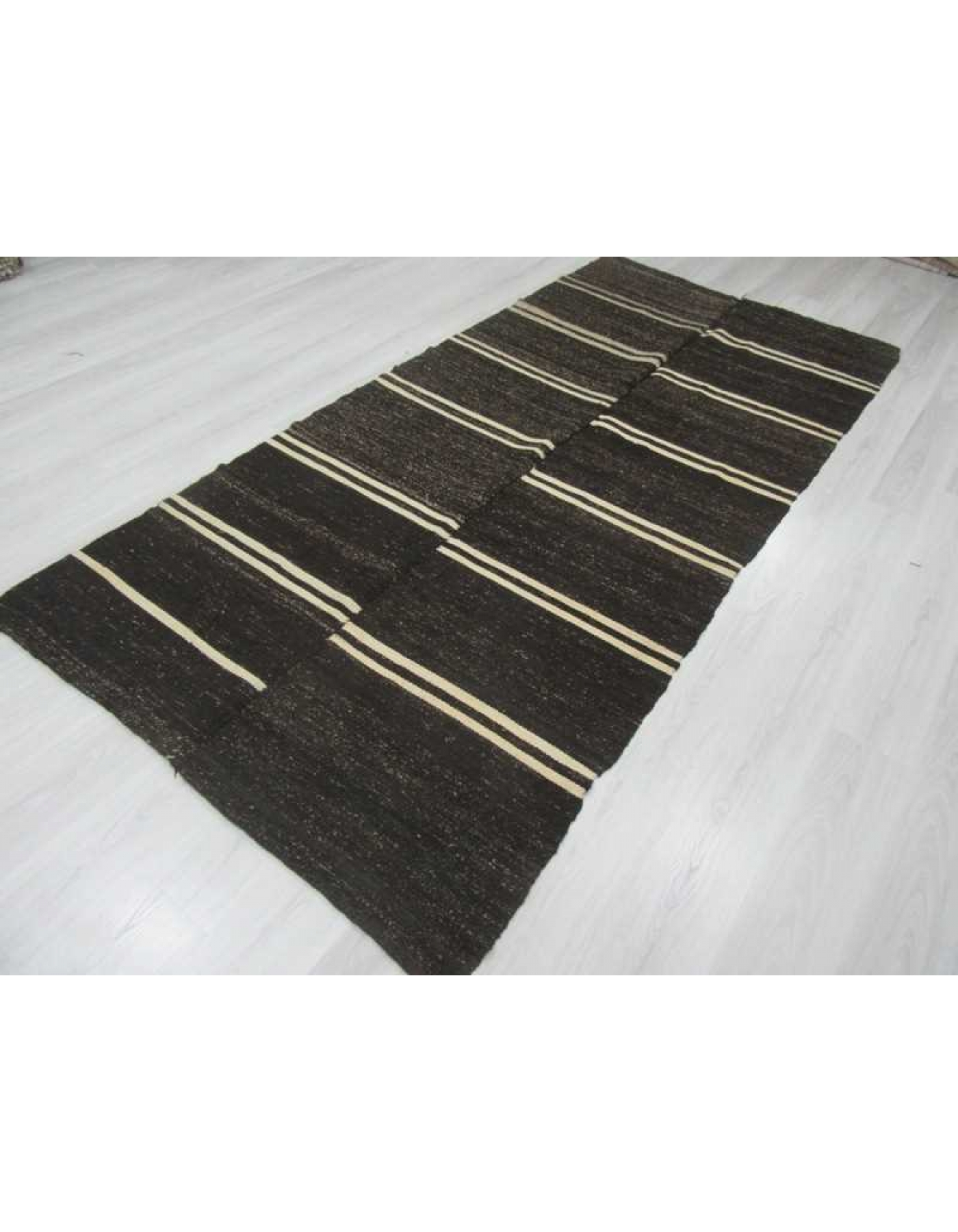 White striped vintage black kilim rug White striped vintage black kilim rug