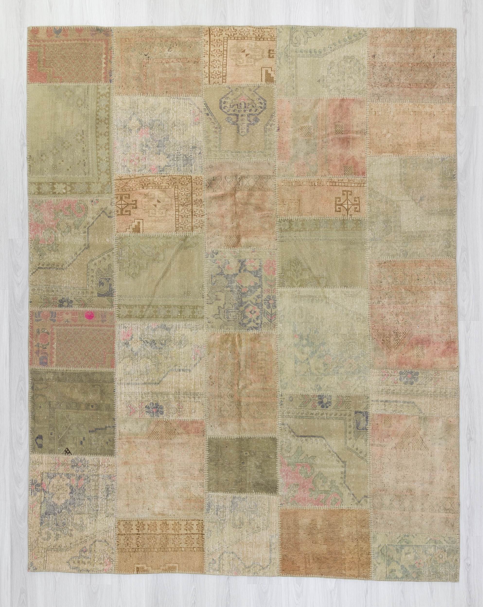 Vintage pastel Turkish patchwork rug