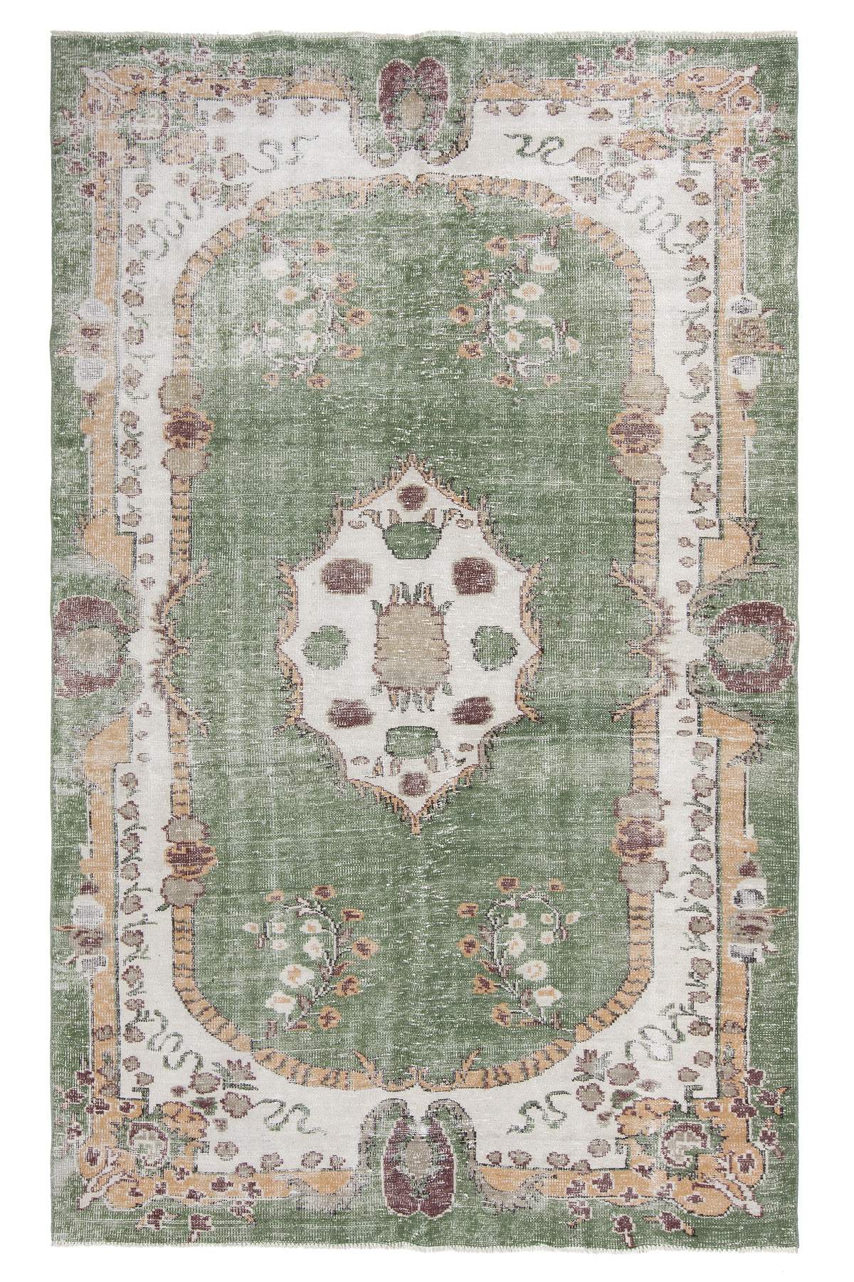 Distressed Vintage Green Oushak Rug